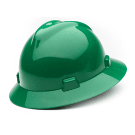 MSA Full Brim Hat - Green V-Gard Slotted Hat W/ Fas-Trac III Susp